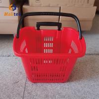 China Convenience Store Plastic Rolling Basket With Two Wheels And Design Telescopic Handle In Aluminium for sale