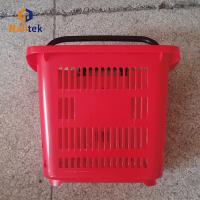 China Convenience Store Plastic Rolling Basket With Two Wheels And Design Telescopic Handle In Aluminium for sale