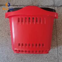 China Green Supermarket Shopping Basket With Telescopic Aluminium Handle for sale