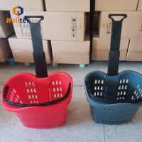 China Green Supermarket Shopping Basket With Telescopic Aluminium Handle for sale