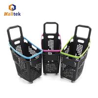 China Customized Logo Plastic 4 Wheels Supermarket Store Basket Trolley for sale