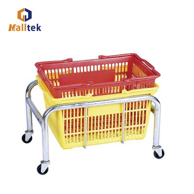 China Popular 4 Wheel 2-Inch Caster Stacked Basket Holder Shopping Basket Bracket Supermarkets for sale