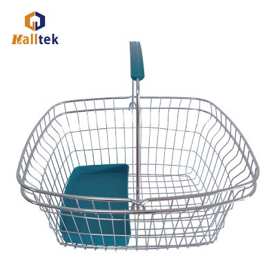 China Popular Cosmetics Shop Wire Metal Grocery Shopping Basket With Plastic Tray for sale