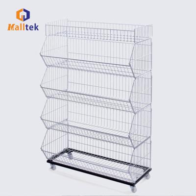 China Customized Supermarket Rolling Metal Wire Container Promotion Mesh Cage With Wheels for sale