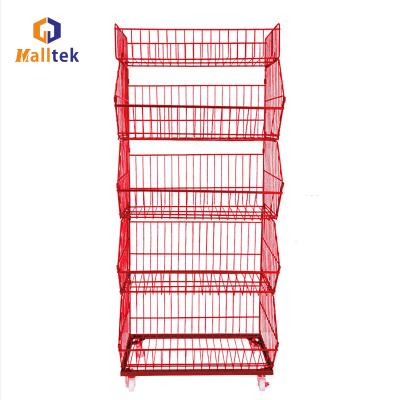 China Supermarket Rolling Metal Wire Container Promotion Mesh Cage With Wheels for sale