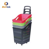 China 70L Grey Rolling Plastic Shopping Basket With High Capacity for sale