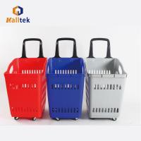 China 70L Grey Rolling Plastic Shopping Basket With High Capacity for sale