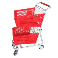 China New Style Two Layers Plastic Supermarket Trolley With 4 PU Wheels for sale