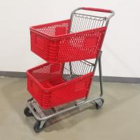 China New Style Two Layers Plastic Supermarket Trolley With 4 PU Wheels for sale