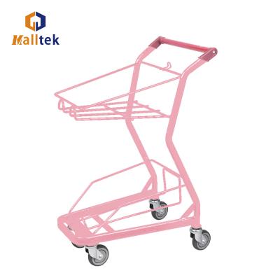 China Pink Colour Metal Supermarket Shopping Basket Trolley For Retail Grocery Store for sale