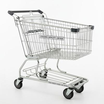 China 4 wheels supermarket shopping trolley offering loading capacity 130kgs and load capacity 200 to 250kgs choice for supermarket operations for sale