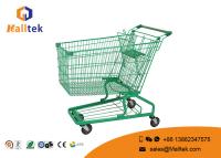China Green Supermarket Shopping Trolley Customized Logo With Coin Lock System for sale