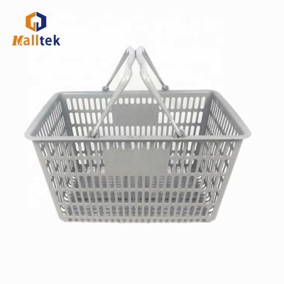 China Portable Double Handle Plastic Supermarket Shopping Basket with 30L Load Capacity Ideal for Retail Stores and Multipurpose for sale