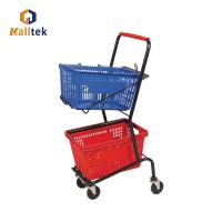 China 2 Tier Supermarket Shopping Trolley Basket Cart with Durable Zinc Powder Coated Finish and Custom Logo Printing for Grocery for sale