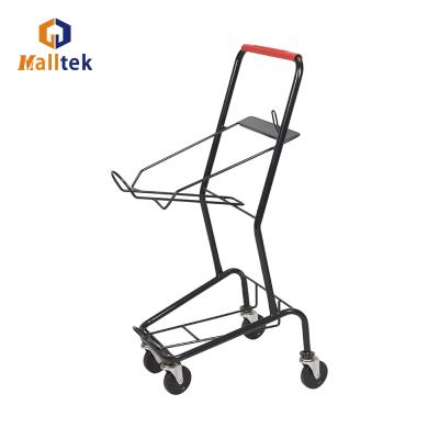 China 2 Tier Supermarket Shopping Trolley Basket Cart with Durable Zinc Powder Coated Finish and Custom Logo Printing for Grocery for sale