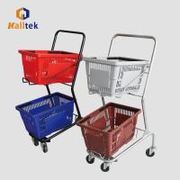 China 2 Tier Supermarket Shopping Trolley Basket Cart with Durable Zinc Powder Coated Finish and Custom Logo Printing for Grocery for sale