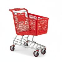 China Red Plastic Supermarket Shopping Trolley 240L Volume Equipped with Robust PVC PU TPR Wheels Enhancing Mobility in Retail for sale