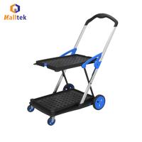 China Folding Double Decker Cart Portable Storage Basket Trolley For Office Warehouse for sale
