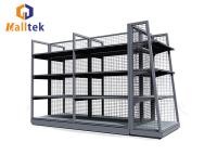China Heavy Duty Cold Rolled Steel Gondola Display Rack Grocery Store Shelf In Black for sale