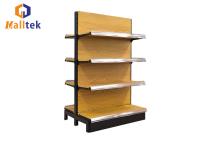 China Single & Double Side Supermarket Gondola Shelving Wooden Cover Plain Back for sale