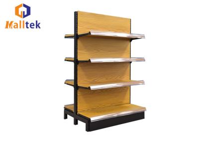 China Single & Double Side Supermarket Gondola Shelving Wooden Cover Plain Back for sale