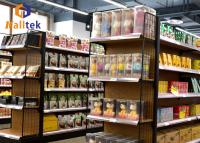 China Single & Double Side Supermarket Gondola Shelving Wooden Cover Plain Back for sale