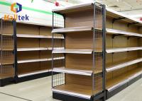 China Single & Double Side Supermarket Gondola Shelving Wooden Cover Plain Back for sale