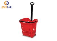 China 52L Supermarket Shopping Basket , Rolling Pull Along Shopping Basket With Two Wheels for sale