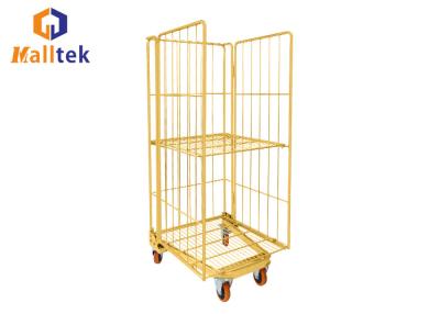 China Collapsible Wire Mesh Zinc Coated Roller Cage Trolley With Wheels for sale