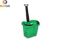 China Stackable Aluminum Handle wheeled Supermarket Shopping Basket for sale