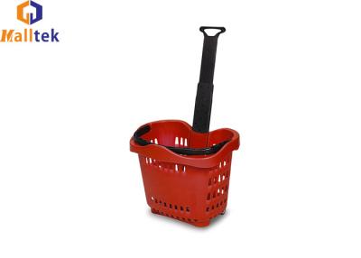 China Single Handle PU Wheeled HDPP Supermarket Shopping Basket for sale