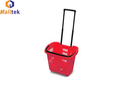 China Aluminum Telescopic Handle Plastic Grocery Hand Basket With 2 Wheels for sale