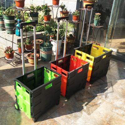 China Hand Foldable Supermarket Trolley With Plastic PVC Wheel for sale