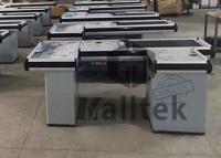 China White Electric Checkout Counter Stainless Steel With Electric Conveyor Belt for sale