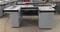 China White Electric Checkout Counter Stainless Steel With Electric Conveyor Belt for sale