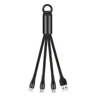 China 2.4A USB Charger Cable 14cm Fast Charging Nylon Braided 3 in 1 Keychain Data Cable for sale