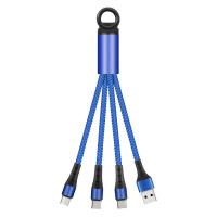 China 2.4A USB Charger Cable 14cm Fast Charging Nylon Braided 3 in 1 Keychain Data Cable for sale