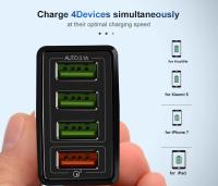 China Multi Port Travel 18w Fast Charger Lightweight Qualcommn 3.0 4 Ports USB Charger for sale