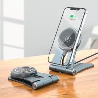 China Magnetic Qi Wireless Charging Station 15w Metal Mobile Phone Desk Stand for sale