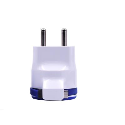 China 2 Port USB Wall Charger With Retractable Lighting Cable/ Micro USB/ Type C Cable  5V 2.1A Travel Charger Power Adapter for sale