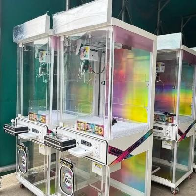China Colorful Sky Coin Operated Pink Full Transparent Crane Catch Stuffed Toys Machine Toy Claw Crane Game Machine for sale
