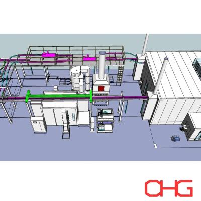 China Powder Coating Line Combining Automatic Electrostatic Spraying and Manual Touch Up Stations for Coating on Aluminum Profiles for sale