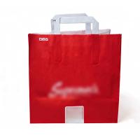 China Versatile Flat Handle Paper Bag Red Recycled Paper Shopping Bags Biodegradable for sale