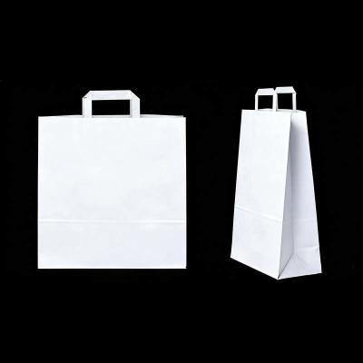 China Eco Compliant Flat Handle Paper Bag Non Toxic White Paper Shopping Bag Leak Resistant for sale