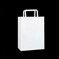 China Eco Compliant Flat Handle Paper Bag Non Toxic White Paper Shopping Bag Leak Resistant for sale