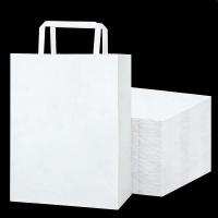 China Eco Compliant Flat Handle Paper Bag Non Toxic White Paper Shopping Bag Leak Resistant for sale