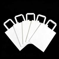 China Eco Compliant Flat Handle Paper Bag Non Toxic White Paper Shopping Bag Leak Resistant for sale