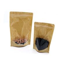 China Food Safe Stand Up Resealable Bags Brown Stand Up Coffee Pouches With Clear Window for sale