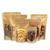 China Food Safe Stand Up Resealable Bags Brown Stand Up Coffee Pouches With Clear Window for sale