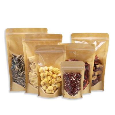 China Food Safe Stand Up Resealable Bags Brown Stand Up Coffee Pouches With Clear Window for sale